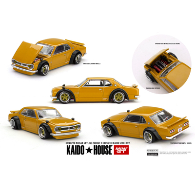 KAIDO MINIGT 1:64 尼桑2000 GT-R KPGC10 V2 合金开盖汽车模型黄