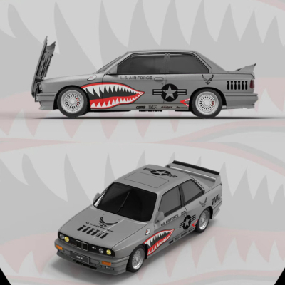 OM 1:64 宝马BMW E30 M3 战斗灰鲨鱼涂装 三系开盖合金汽车模型
