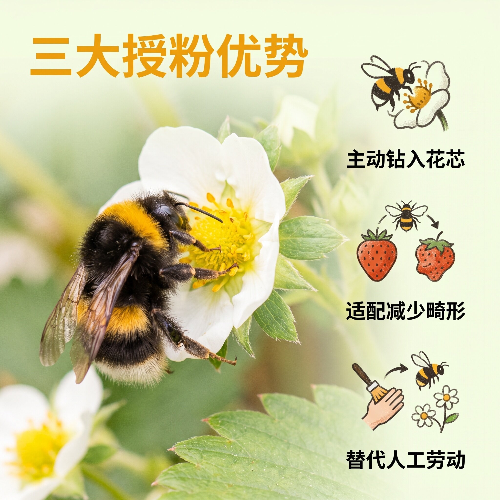 熊蜂授粉服务代为人工授粉三大优势主动钻入花芯适配减少果蔬畸形