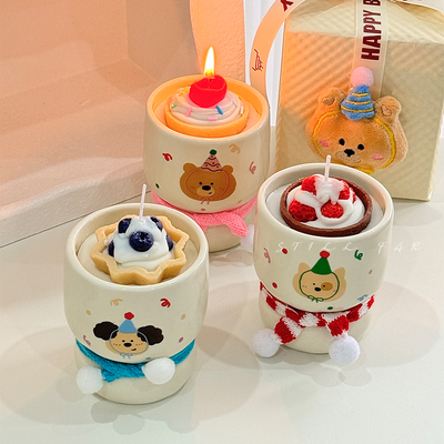 STILL原创创意小狗蛋糕小熊礼盒香薰蜡烛卧室送闺蜜女生生日礼物