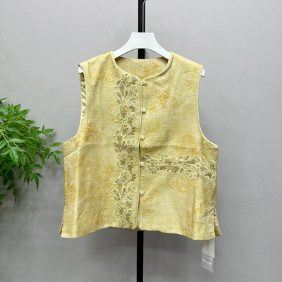 新中式温婉优雅气质提花重工刺绣坎肩马甲衬衫套装女春新款2631H