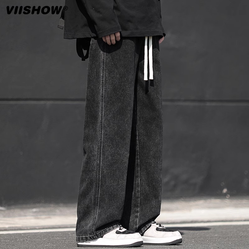 VIISHOW美式宽松直筒裤水洗渐变色牛仔裤男高街休闲ins潮流长裤子
