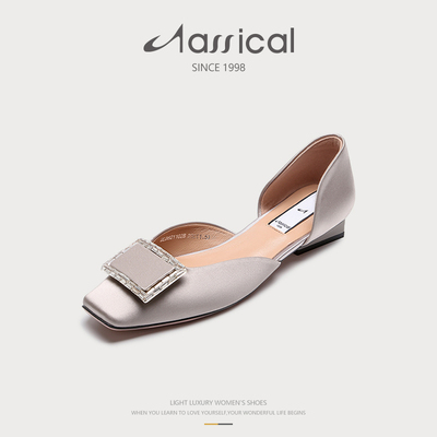 浅口水钻方扣低跟百搭