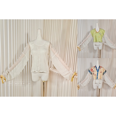 【聆家】汉服元素~春夏圆领带闪粉长袖拼色打底杉0.060kg两件包邮