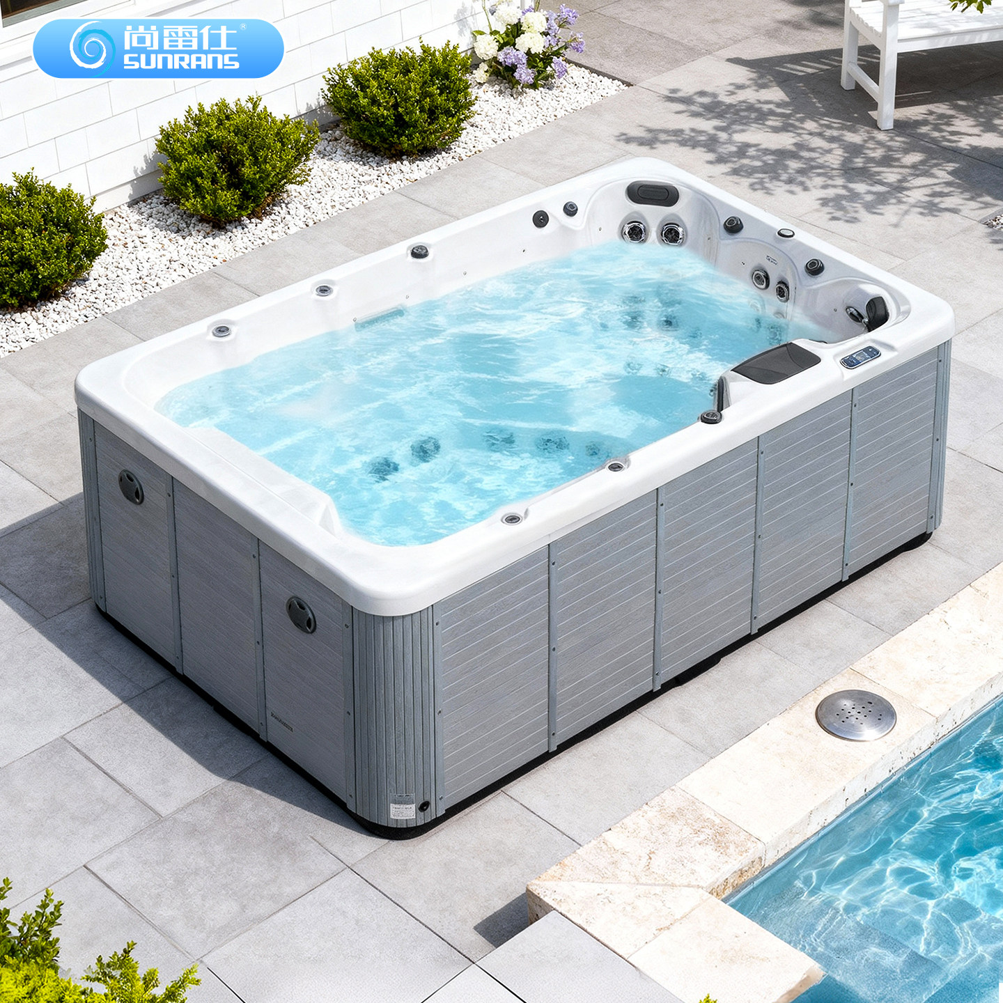 尚雷仕无边际激浪游泳池智能恒温户外庭院别墅家用按摩SPA浴缸