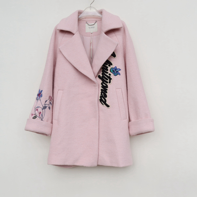 专柜正品超值刺绣羊毛混纺呢外套