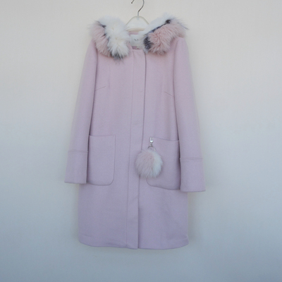 专柜正品超值厚狐狸毛领毛呢大衣