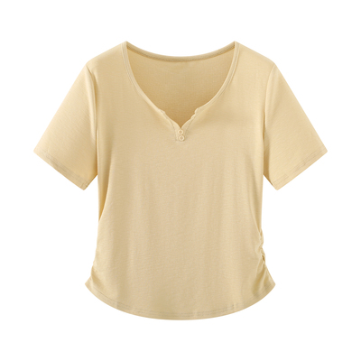 2026春V领短袖修身显瘦女T恤