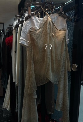 CNL春夏高级感轻透露背挂脖豹纹印花上衣