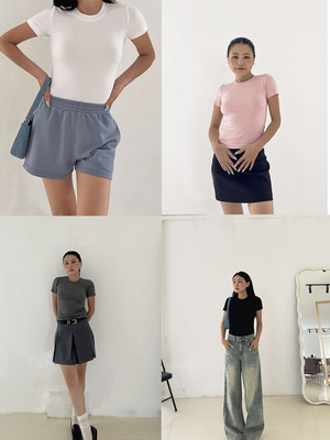 短袖欧美四色简约基础自带凉感