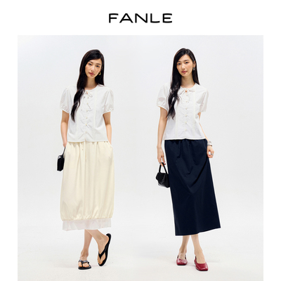 FANLE STUDIOS夏日抗皱匹马棉塔克褶减龄绑带花苞短袖法式短小衫