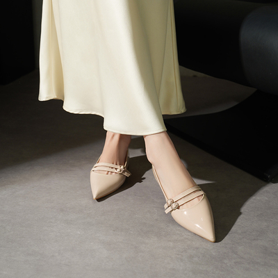 Lusen平底玛丽珍鞋裸色百搭高级