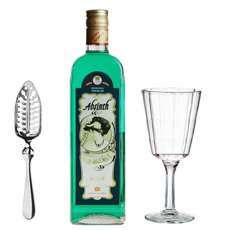 洋酒烈酒70度:捷克进口福卢克苦艾酒 absinthe 送杯勺