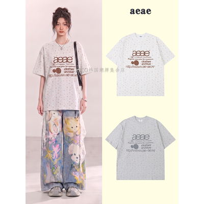 韩国aeae波点短袖女26年新款字母logo印花t恤宽松圆领显瘦上衣
