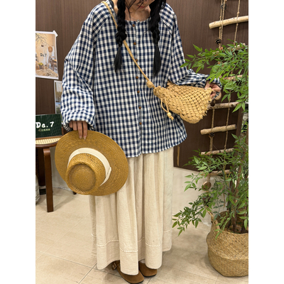 DA.7-春款上新日系复古设计感小众百搭宽松格子慵懒衬衫7625