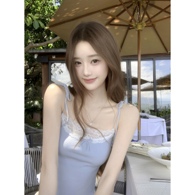 若语定制 乖乖女 纯欲气质性感ch1*0e蕾丝拼接吊带上衣性感小背心