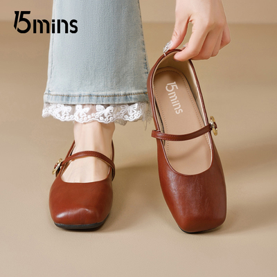 15mins红色玛丽珍女鞋2026新春季