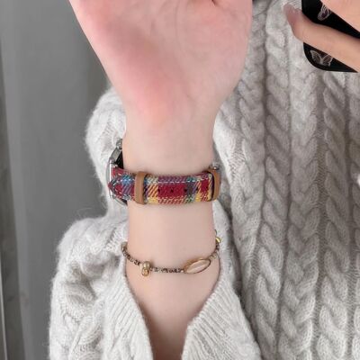 适用小米手环10Pro表带小蛮腰彩虹毛呢皮质miband9Pro腕带红米6/5