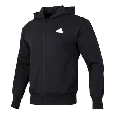 阿迪达斯2024秋季新款男子针织夹克连帽外套运动休闲黑色JI6324