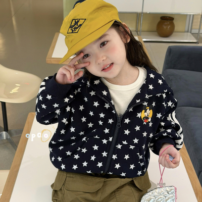 Opao 6119女童2026春款藏青色星星满印外套