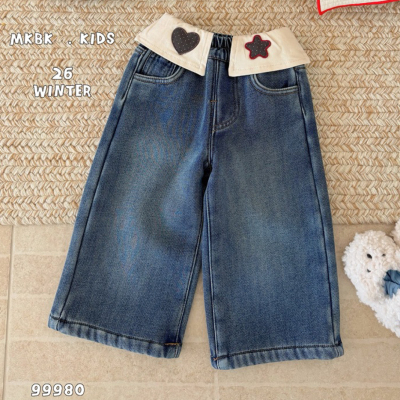 MK 26冬 99980女童蓝色贴布爱心加绒牛仔直筒裤