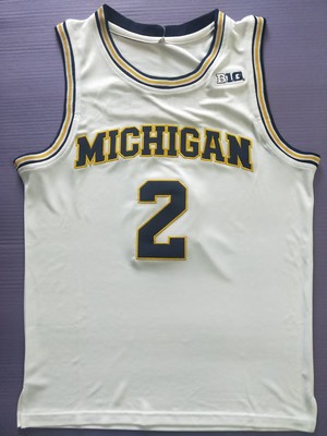 美式密歇根大学2号普尔白色黄色深蓝色刺绣百搭篮球运动健身球衣