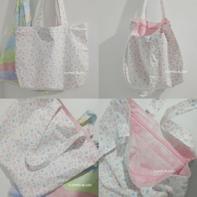 135浅粉玫瑰浅蓝蝴蝶结韩国进口原创小众帆布包