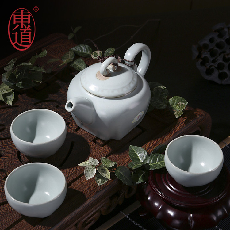 东道汝窑功夫茶具景德镇开片陶瓷茶具套装整套茶具空无茶组包邮