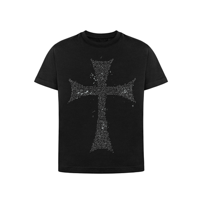 ANTIDOTE 美式复古哥特花体字十字架翅膀印花正肩短袖T恤男夏季