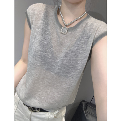 性感微透冰丝针织衫短袖女