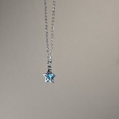 Vintage古着Sky Blue Diamond蓝色星星锆石项链小众ins甜美锁骨链