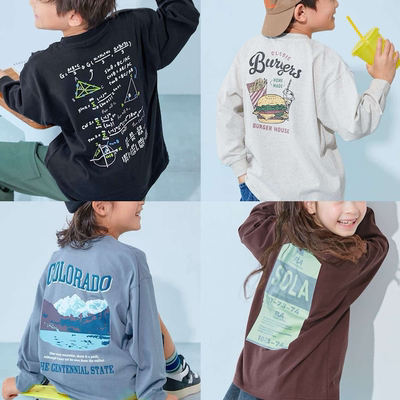 Kiddielove 日本代购 童装 devirock 纯棉螺纹袖口多图案长袖T恤