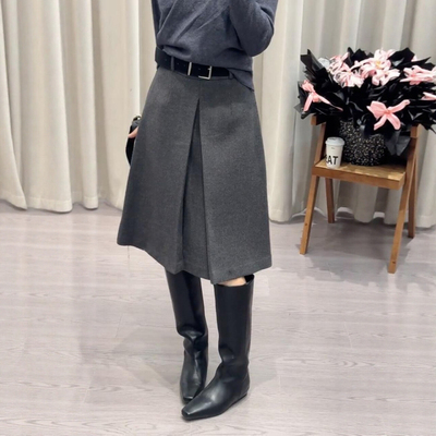 中裙百褶裙A字毛呢半身裙