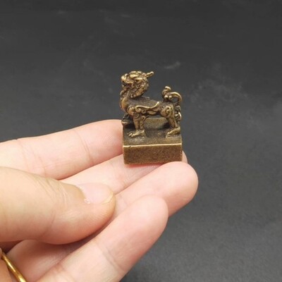 古玩杂项收藏 纯铜麒麟印章实心铜迷你印章 仿古小印章铜印章
