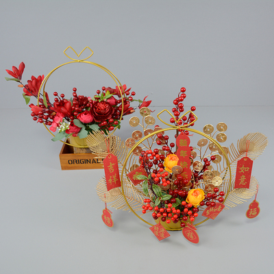 发财桶新年金色花篮福桶专柜摆放