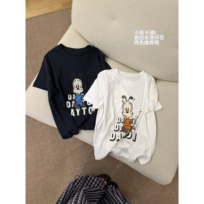 i-D sisters 韩系宽松休闲巴布豆卡通图案短袖T恤581718