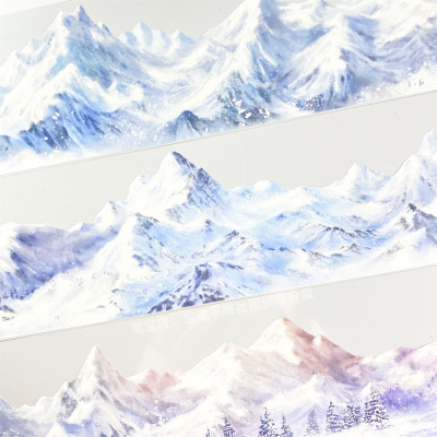 手帐分装胶带v32雪峰连绵溪年工作室古风山PET素材账流麻diy贴纸