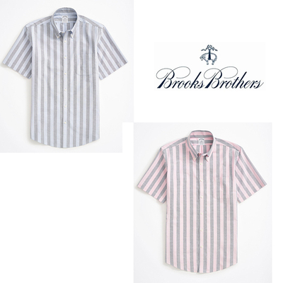 Regent布克兄弟BrooksBrothers免烫抗皱条纹牛津休闲纯棉短袖衬衫