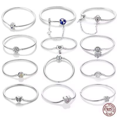 Bracelet Silver 925 Original 17-20CM Star Moon Sun Four Leaf