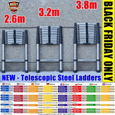 Ladders Extendable Telescopic 2.6M-5M Heavy Duty Multi Purpo
