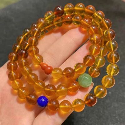 Factory Natural Beeswax Myanmar Duobao Three-Ring Bracelet