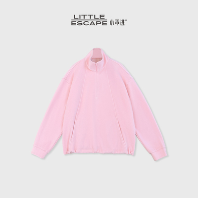 小乖逃粉色半拉链立领卫衣女秋冬宽松分割线软糯上衣WL0116