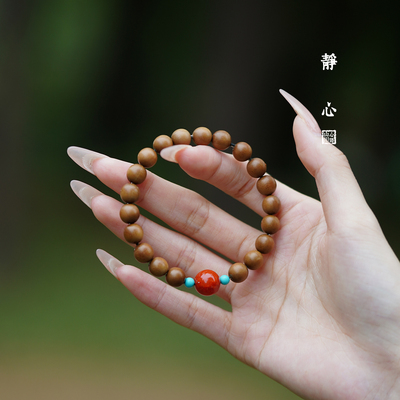 稀缺印度老山檀南红转运珠本命年绿松高端文玩女佛珠单圈手串
