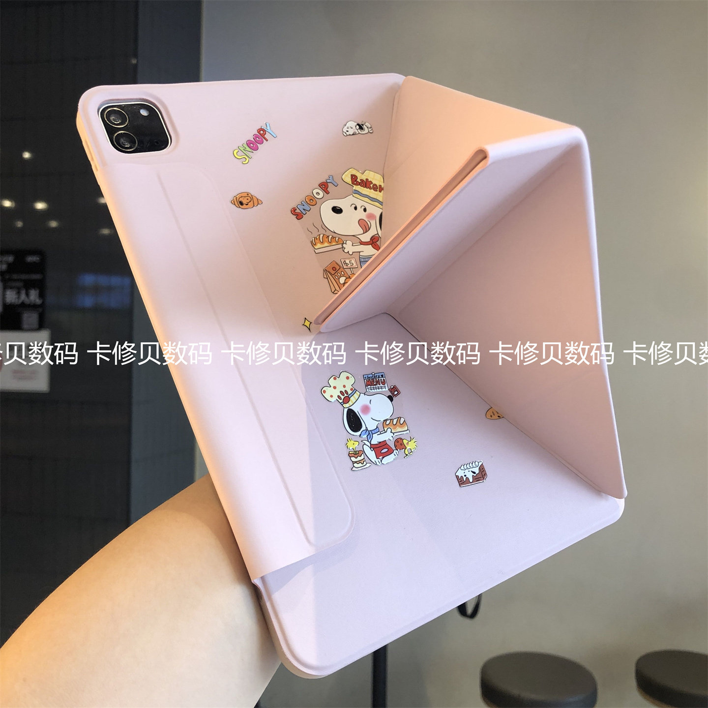 浮雕史努比一体Y+3折叠搭扣适用苹果iPadair5保护套10.9第11代789全面屏pro11平板6电脑10.2寸防摔12.9硅胶壳