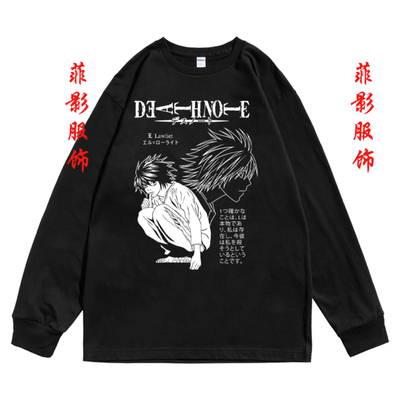 日系卡通动漫死亡笔记Death Note印花长袖t恤男女内搭打底衫上衣