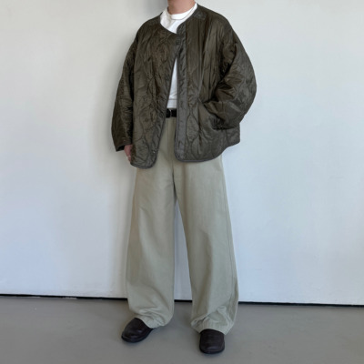 加厚重磅过浆卡其色宽松休闲裤