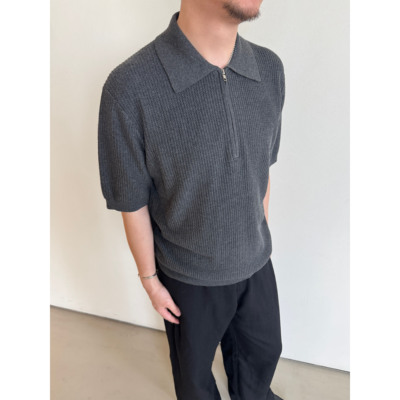 纯棉复古半拉链polo针织衫