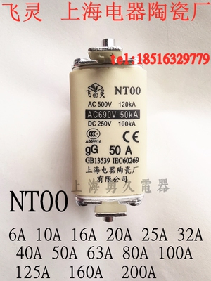飞灵上海电器NT00熔断器AC690VDC250V保险丝NTOO芯子80A100A160