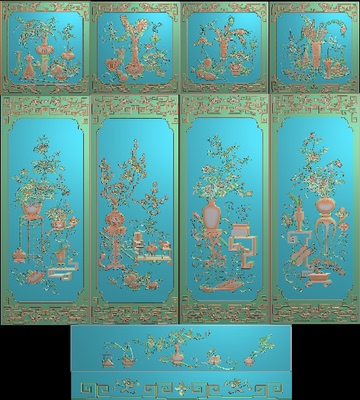 四季花花瓶衣柜 书柜精雕图浮雕雕刻图灰度图 精品四季平安顶箱柜