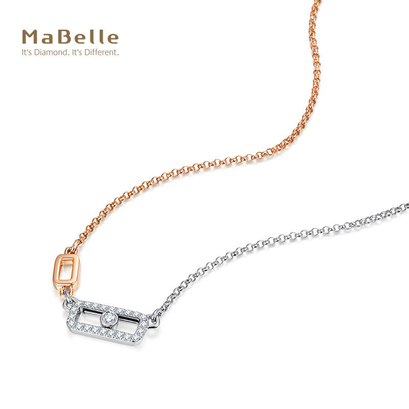 MaBelle/玛贝尔18K红白金 Shining Winter系列钻石项链长度45CM_虎窝淘